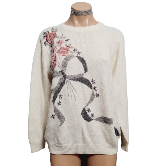 Vintage | Sweaters | Vintage 8s Retro Floral Print Cottage Core Sweater ...